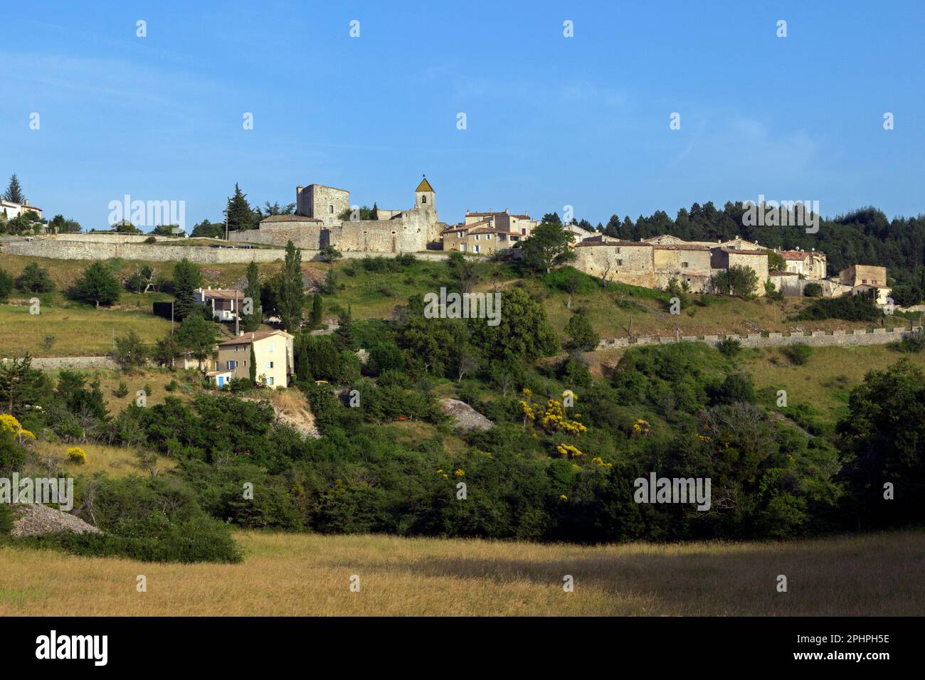 View of the village at the foot of Mont Ventoux, Albion plateau. Aurel ...