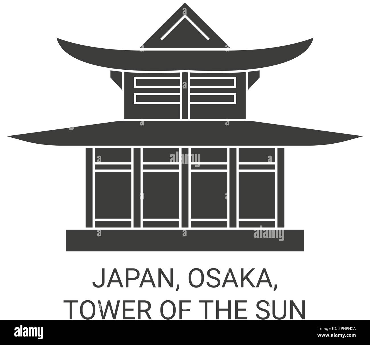 Japan, Osaka, Tower Of The Sun travel landmark vector illustration ...