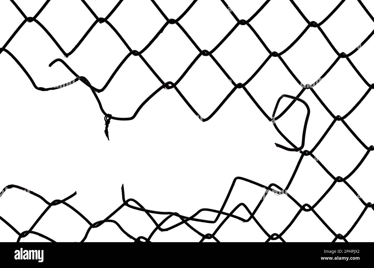 The texture of the metal mesh on a white background. Torn steel, metal ...