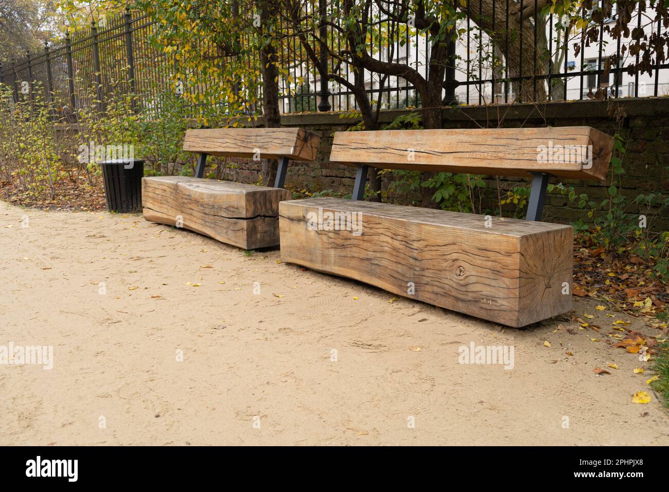 Modern Wooden Bench in Park, Outdoor City Architecture, Wood Benches ...
