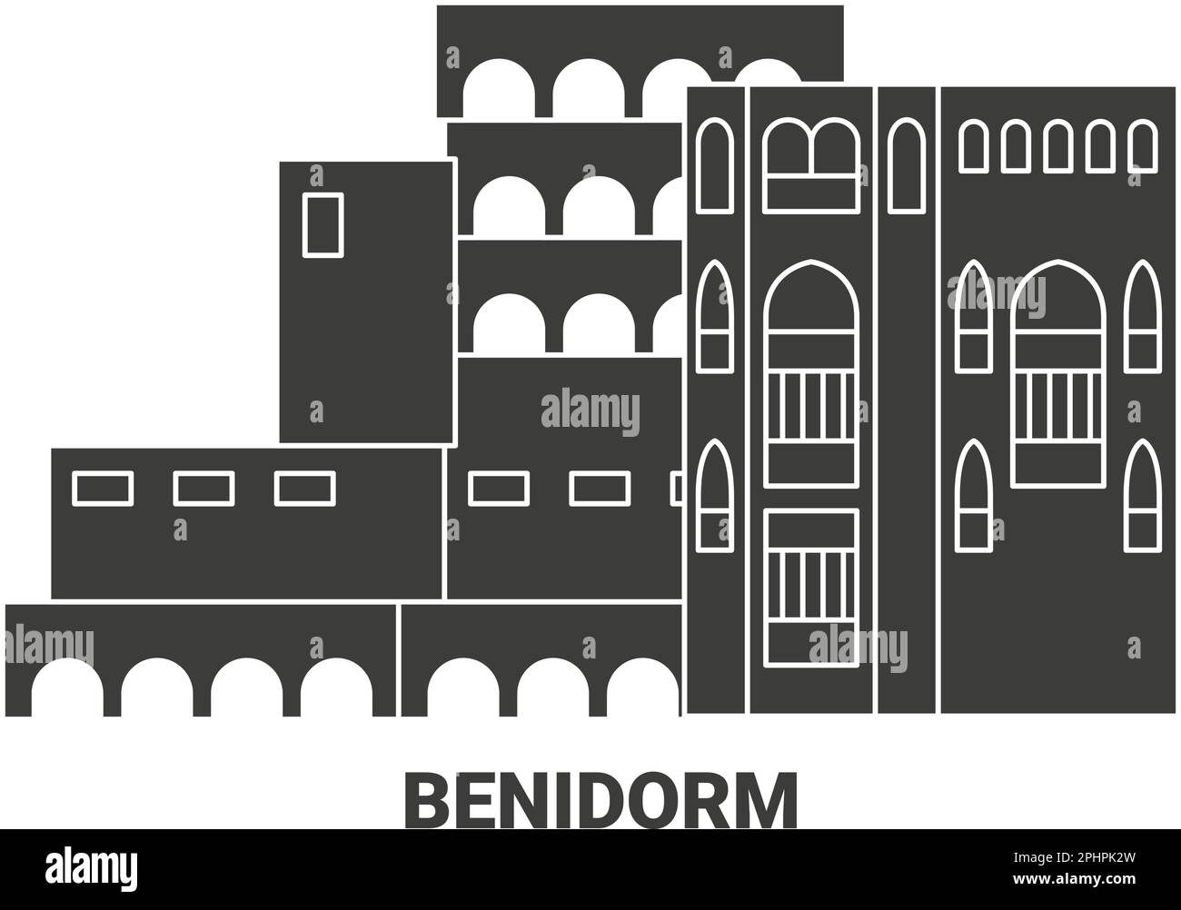 Spain, Benidorm travel landmark vector illustration Stock Vector Image ...