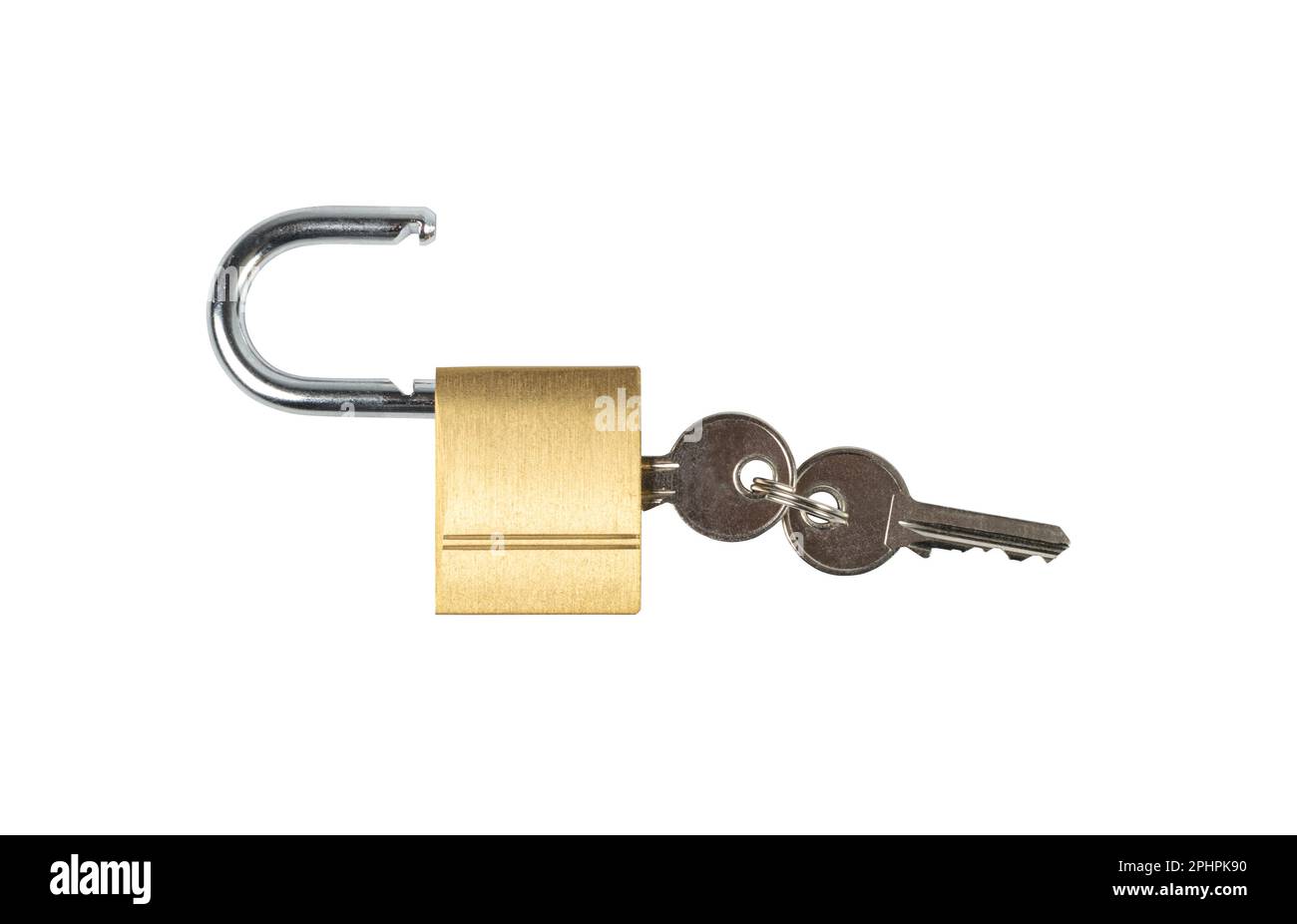Closed Lock Isolated, Locked Gold Padlock with Key on White Background ...