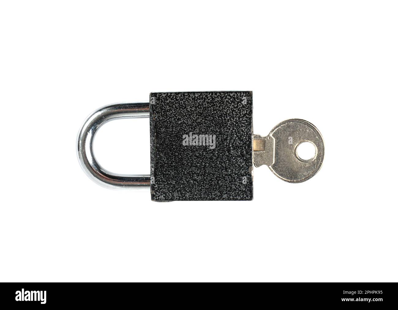 Closed Lock Isolated, Locked Black Padlock with Key on White Background ...