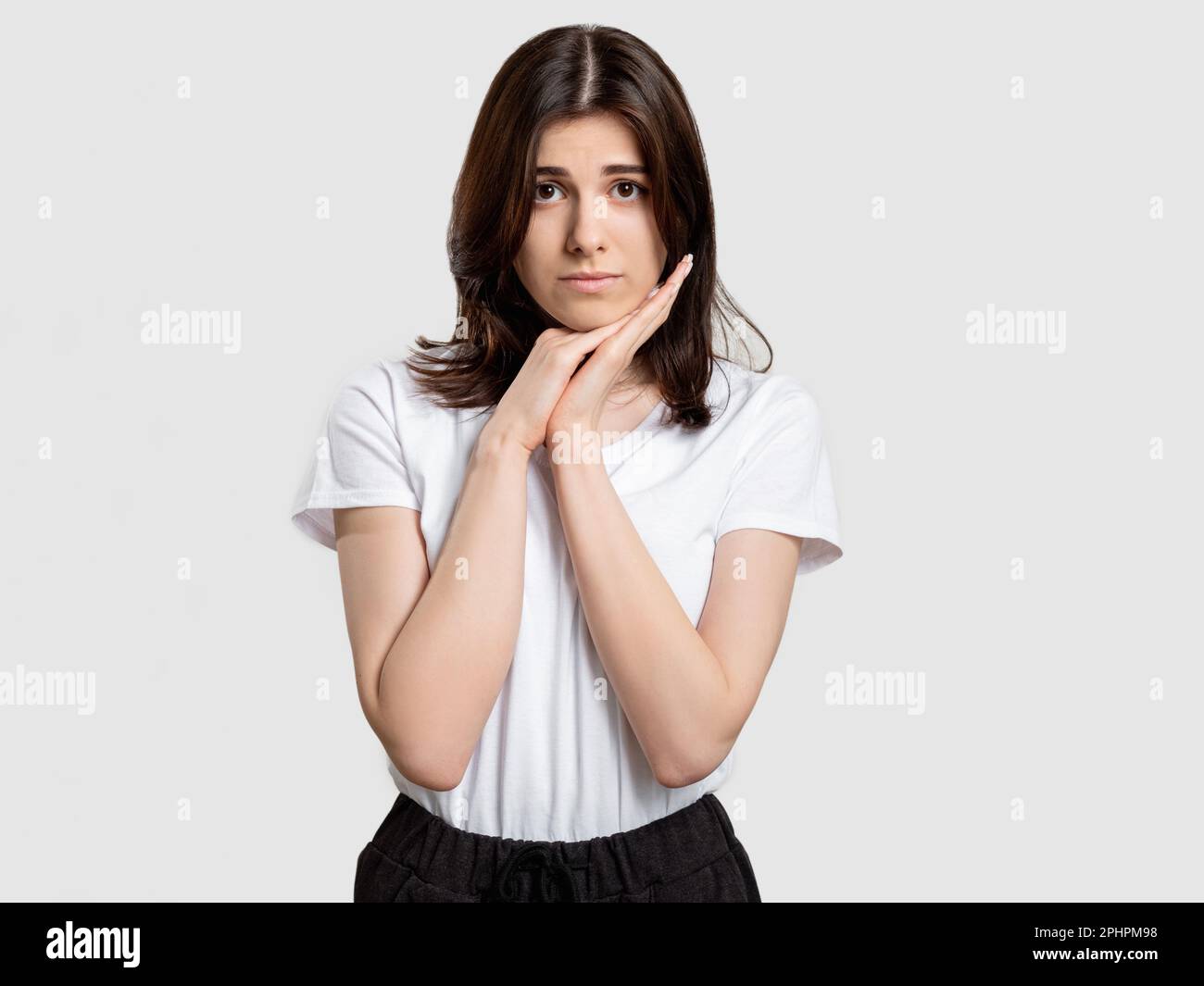 apologizing woman portrait regretful lady sorry Stock Photo - Alamy