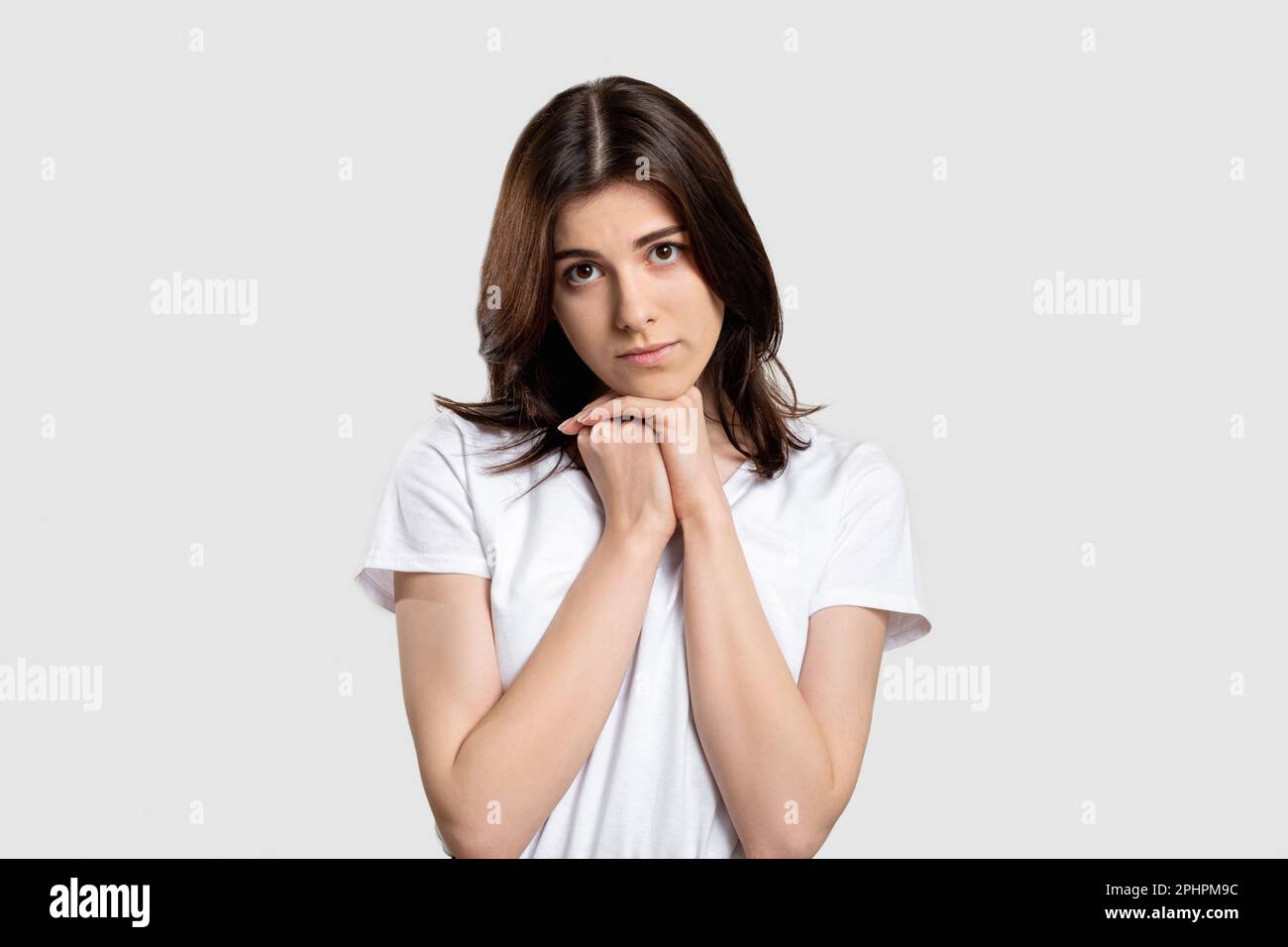 Apologizing woman portrait hi-res stock photography and images - Alamy