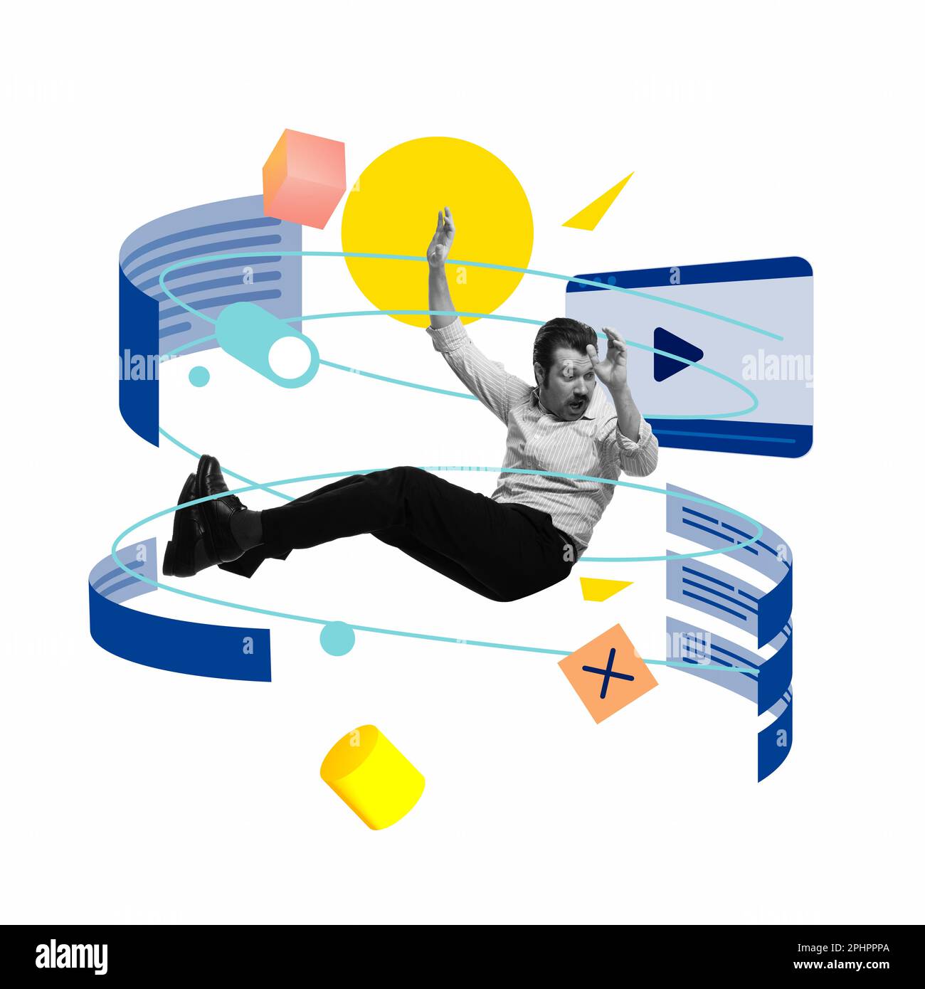 Businessman, office worker in flow of project processes. Marketing ...