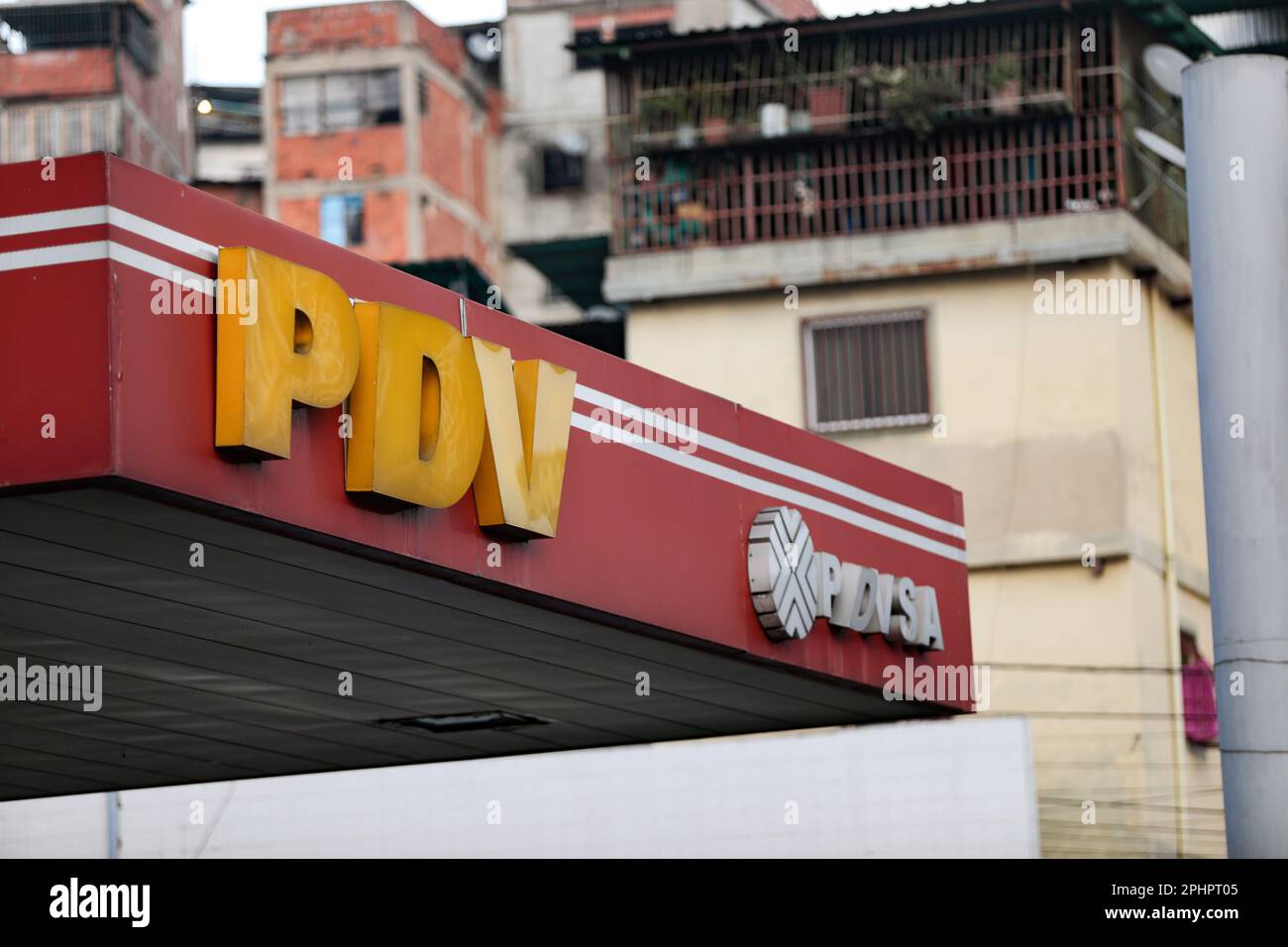 Caracas, Venezuela. 28th Mar, 2023. The logo of the state oil company ...