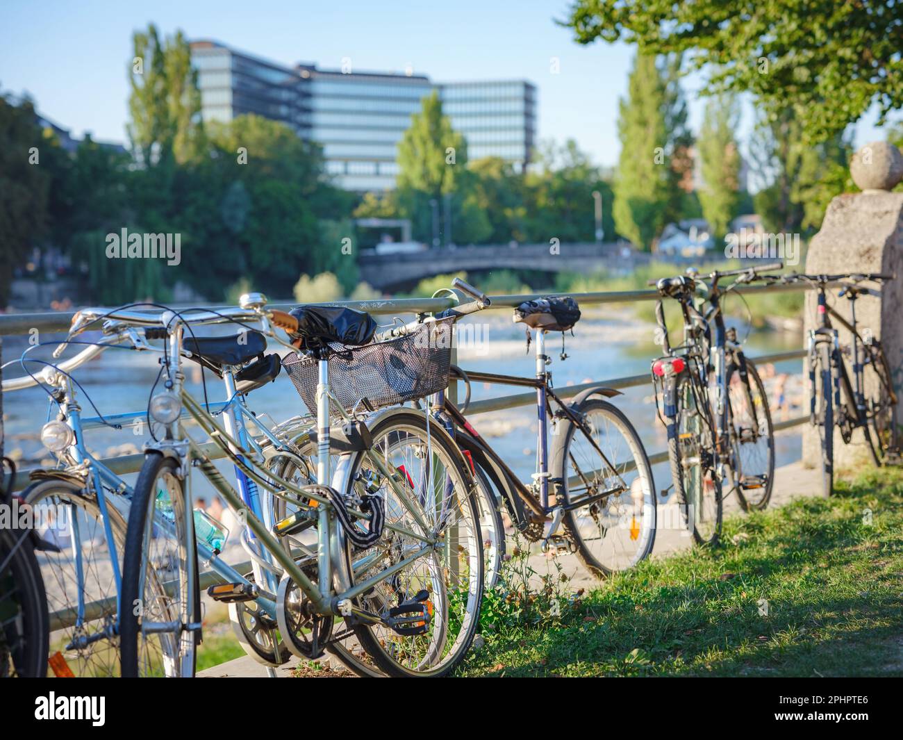 Munich, Germany - August 4, 2022 : bikes on the parking in city center ...
