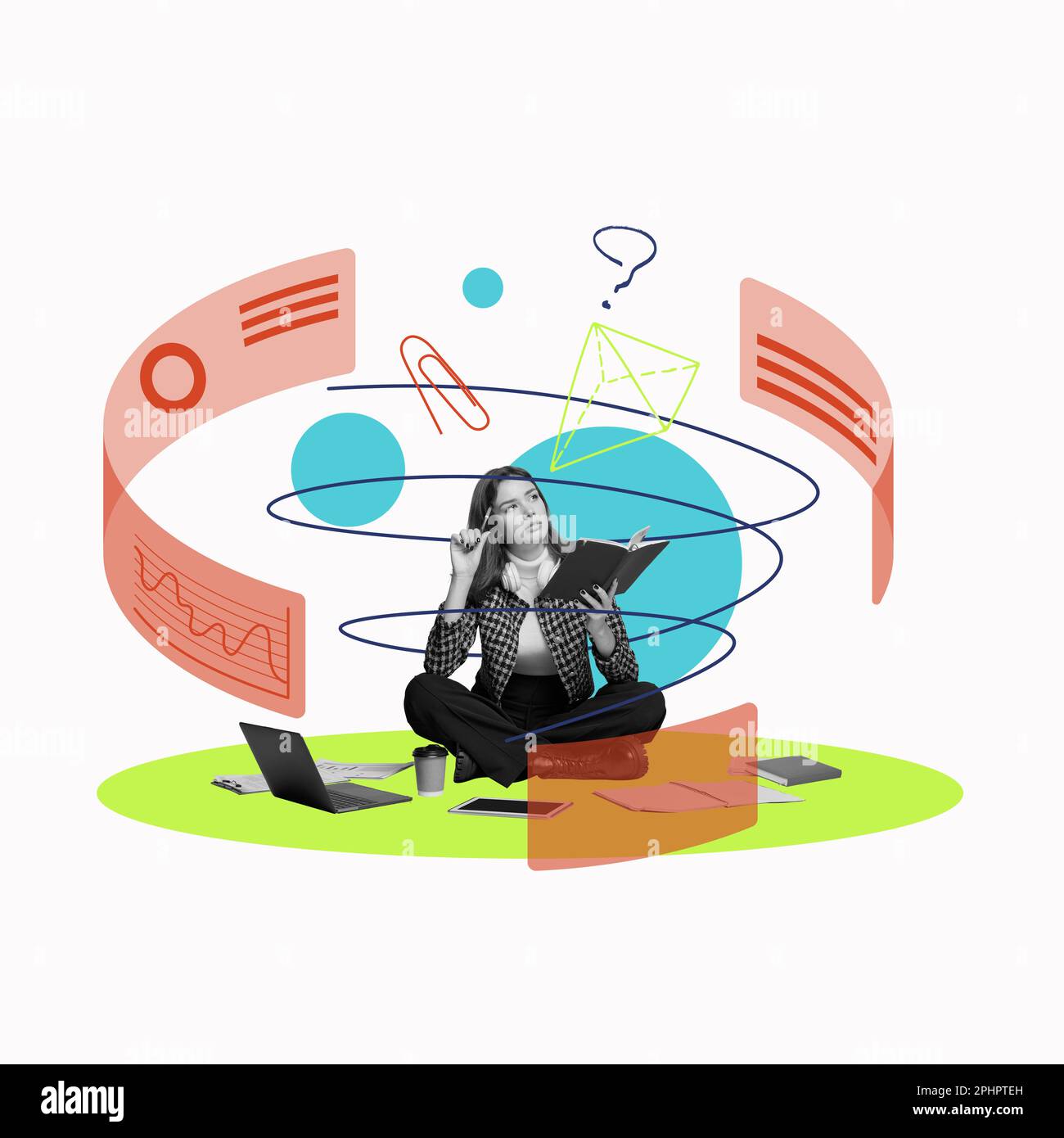 Young female employee creating business ideas, planning, Brainstorming ...