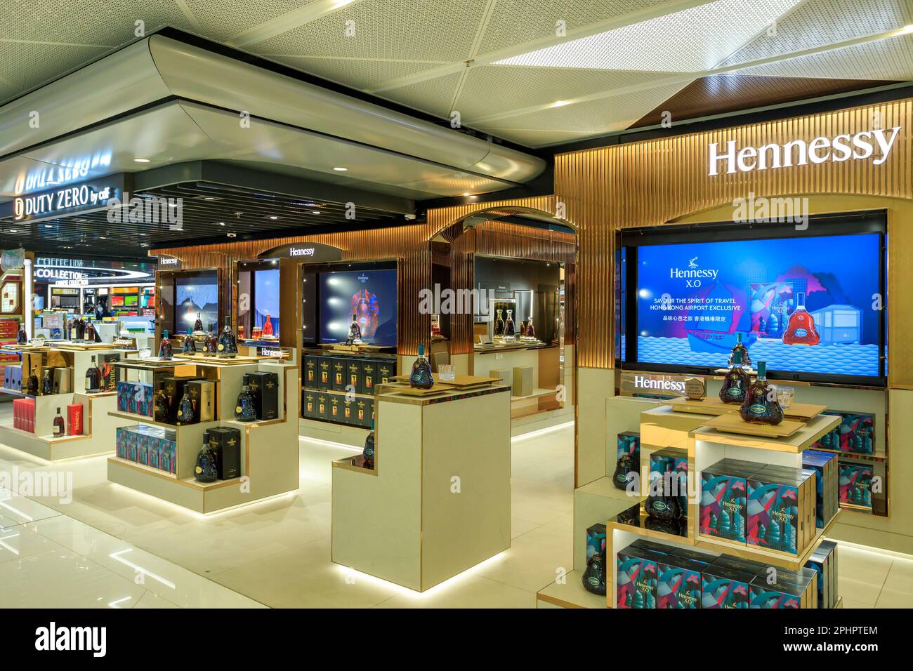 Hong Kong - February 28, 2023: Exterior of a duty free store in the ...