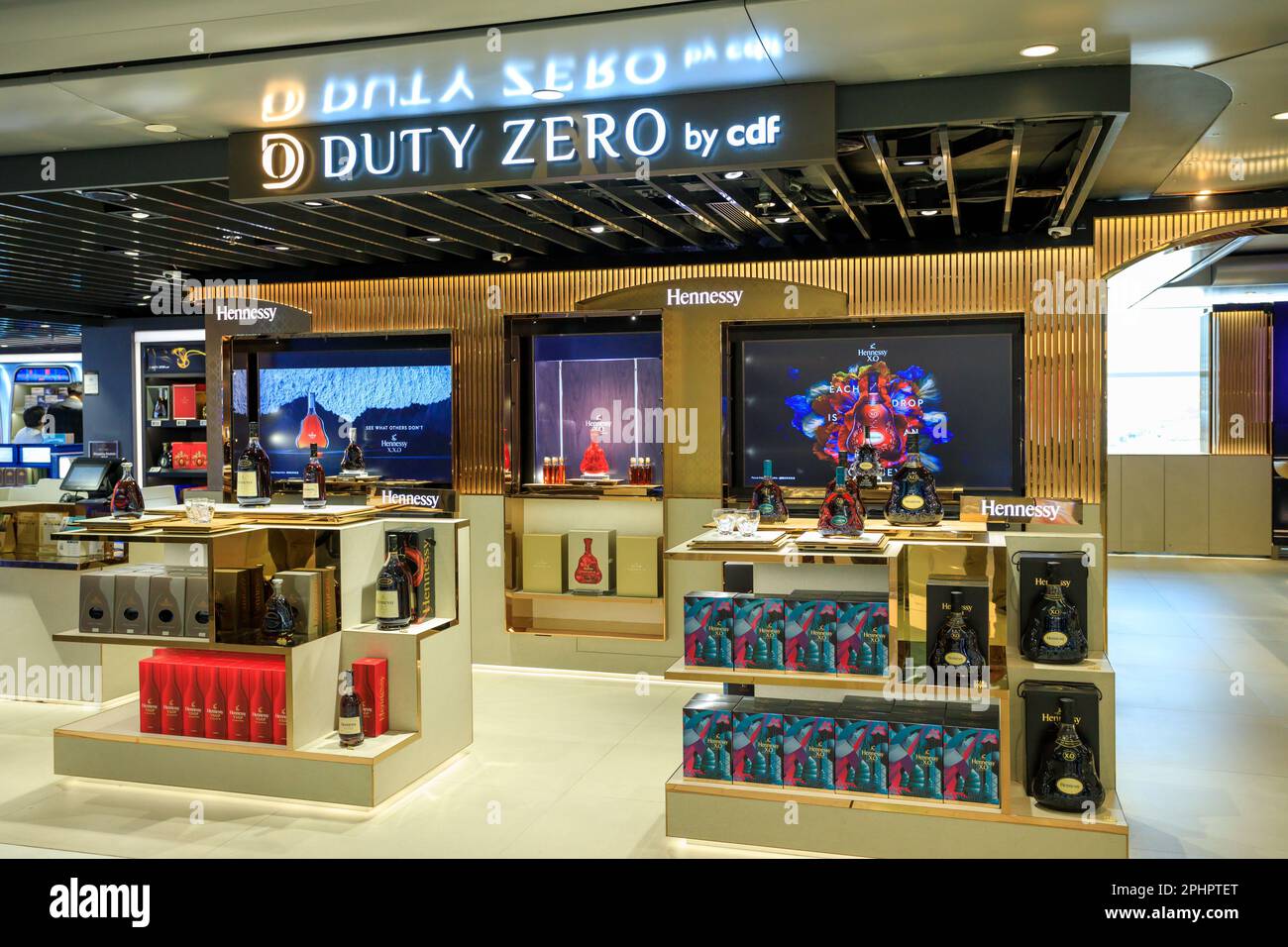 Hong Kong - February 28, 2023: Exterior of a duty free store in the ...