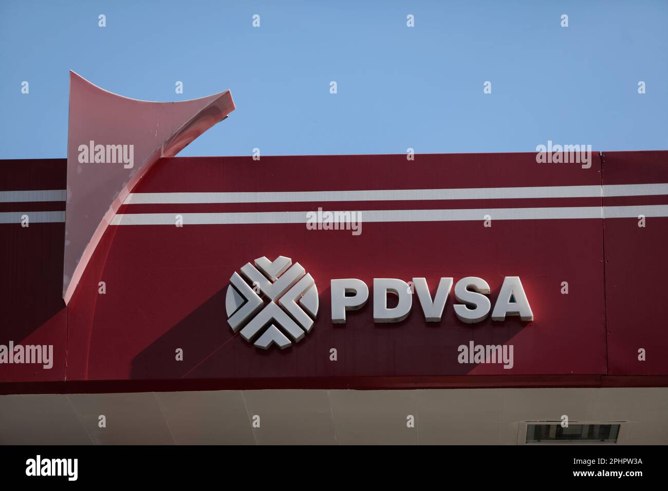 Caracas, Venezuela. 28th Mar, 2023. The logo of the state oil company ...