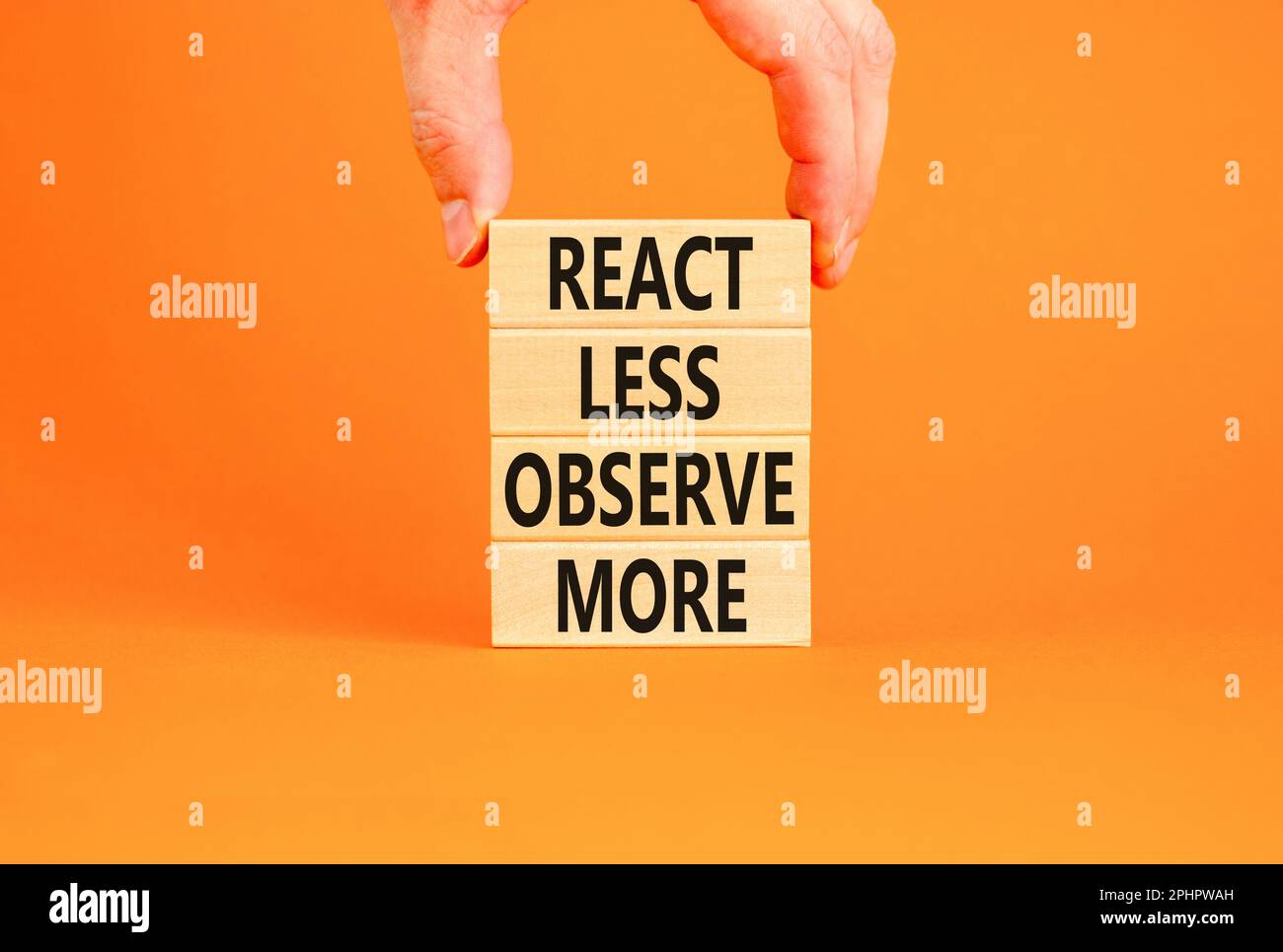 React less observe more symbol. Concept words React less observe more ...