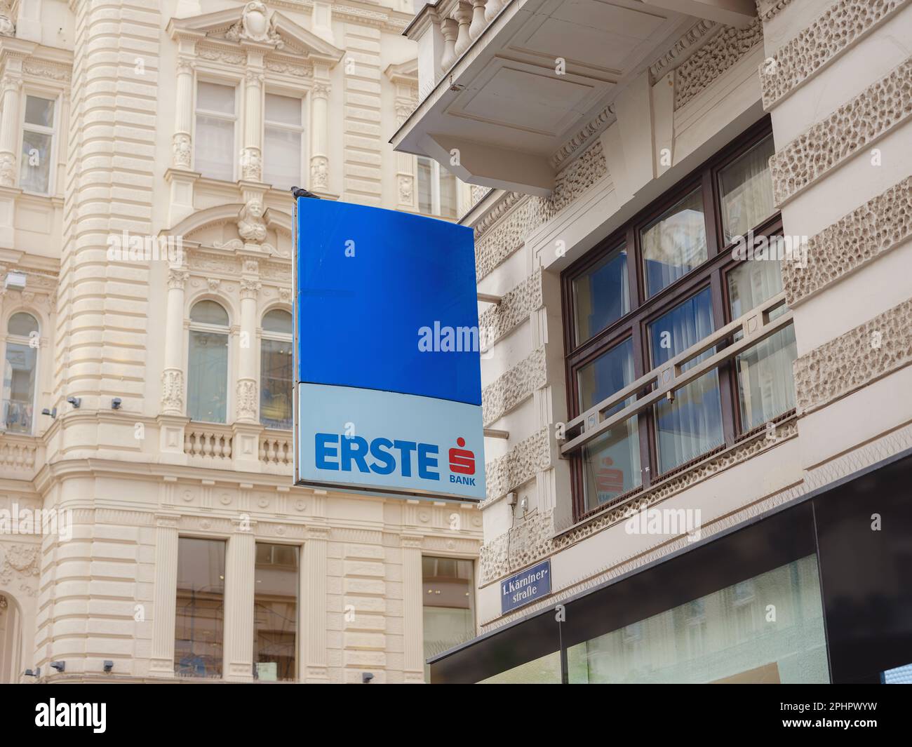 Vienna, Austria - August 8, 2022 : facade with logo of Erste Bank is an ...