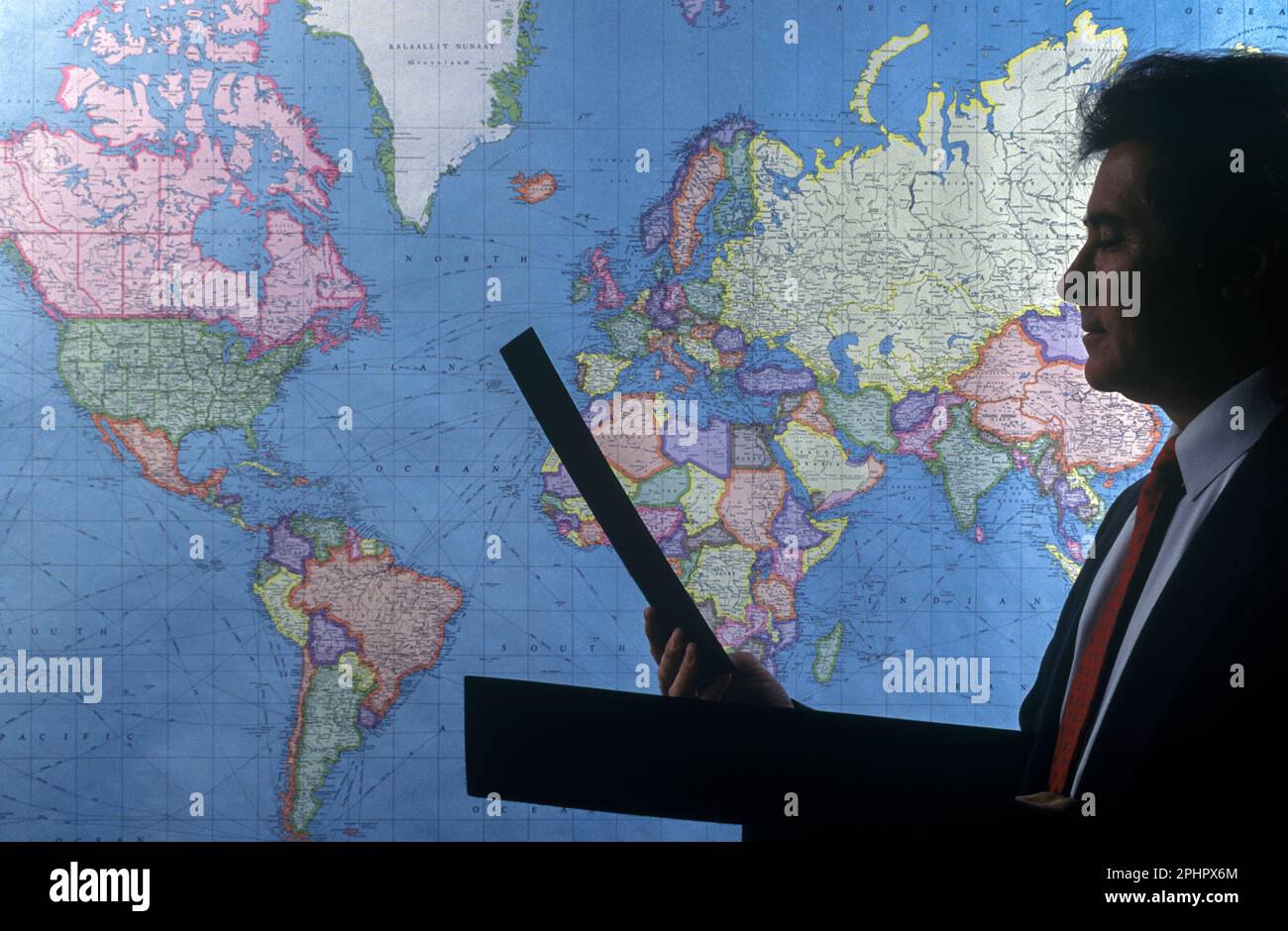 1990 HISTORICAL SILHOUETTED MALE OFFICE WORKER HOLDING PAPER DOCUMENTS ...