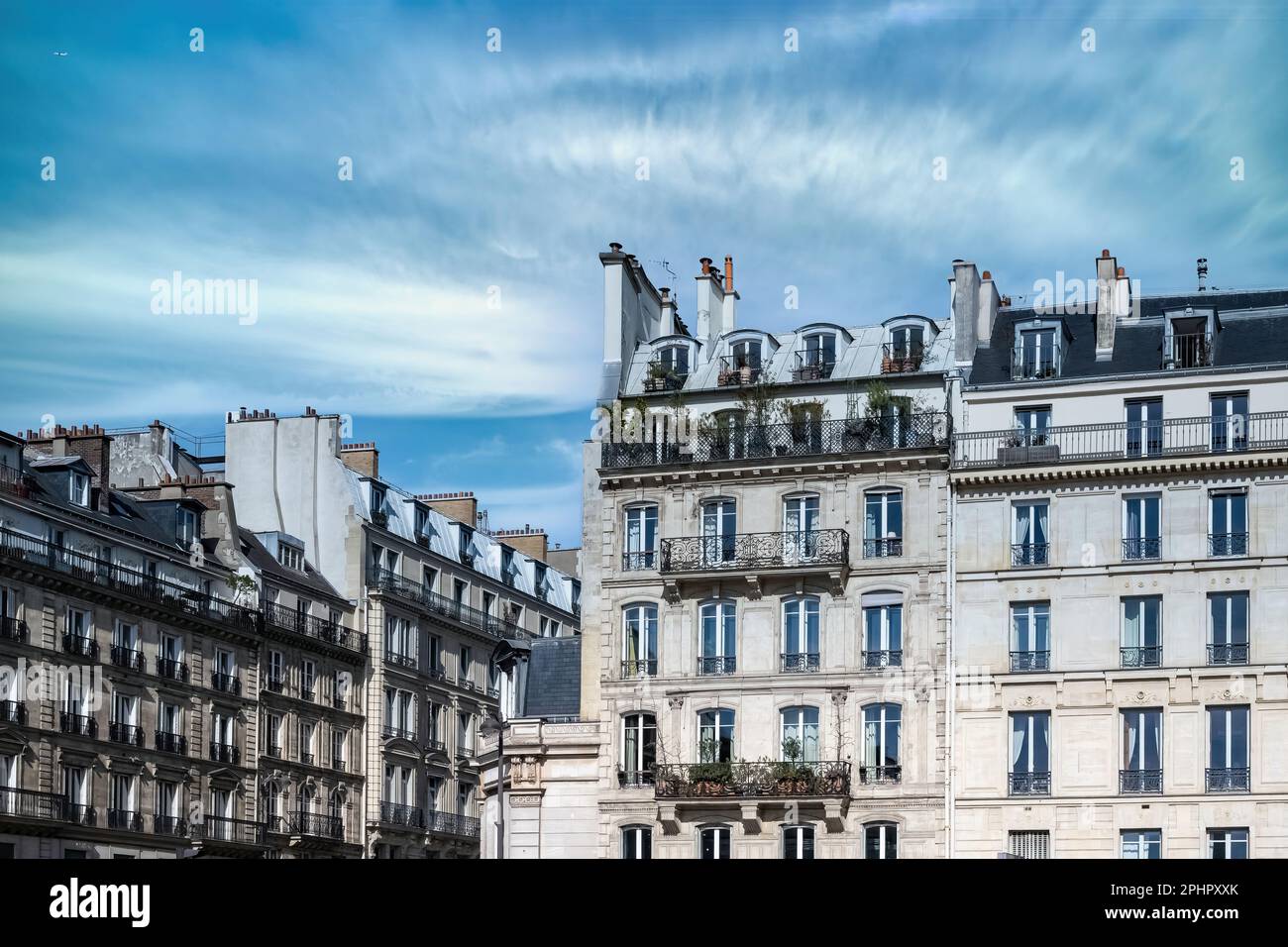 Paris, ancient buildings, typical parisian facadesrue de Rivoli with a ...