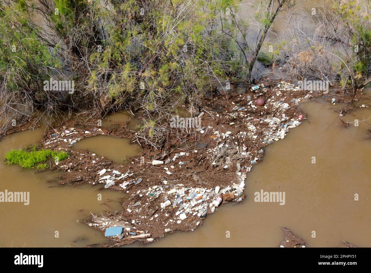Garbage strewn along banks of the Salt River in Mesa, Arizona Stock ...