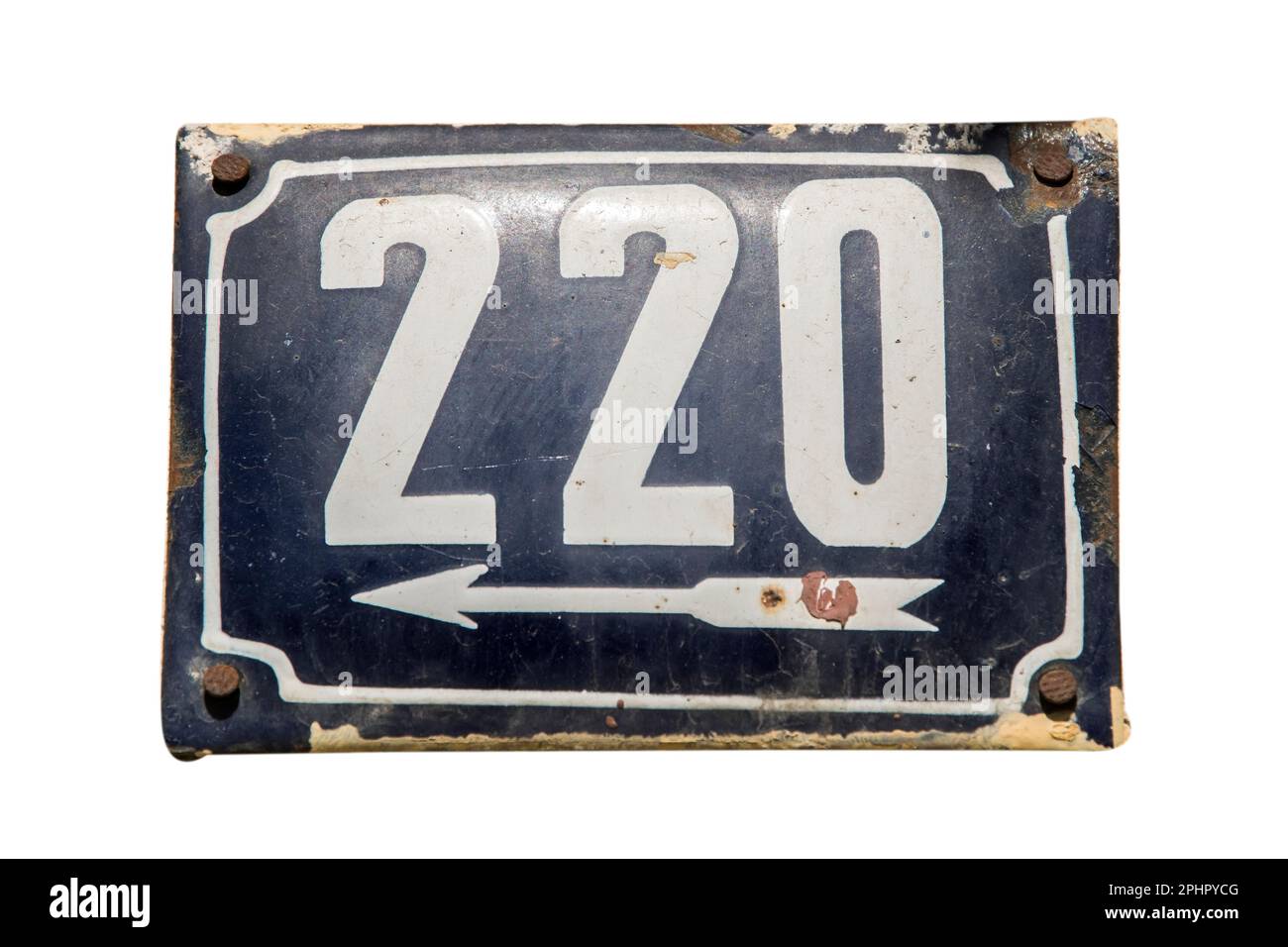 Weathered grunge square metal enameled plate of number of street ...