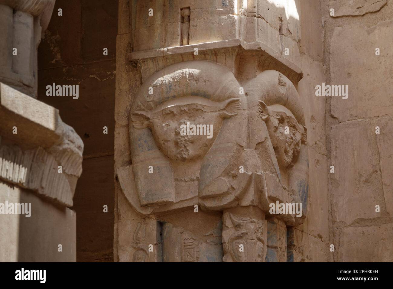 Hathor Head column capital, The Ptolemaic Temple at Deir el-Medina, the ...
