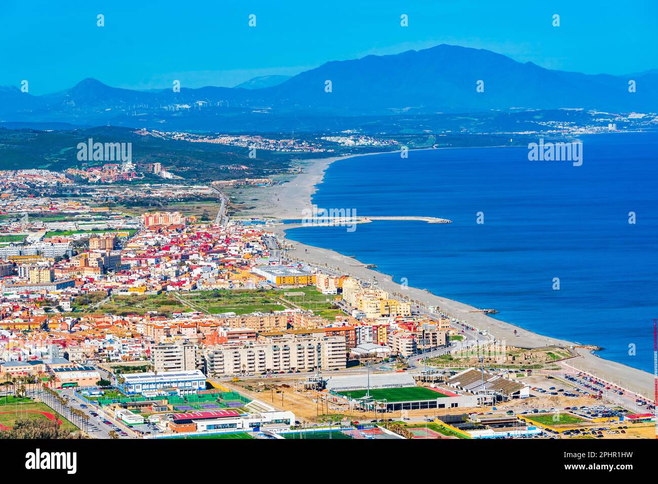 View of Spanish town La Linea de Conception from the Upper Rock in ...