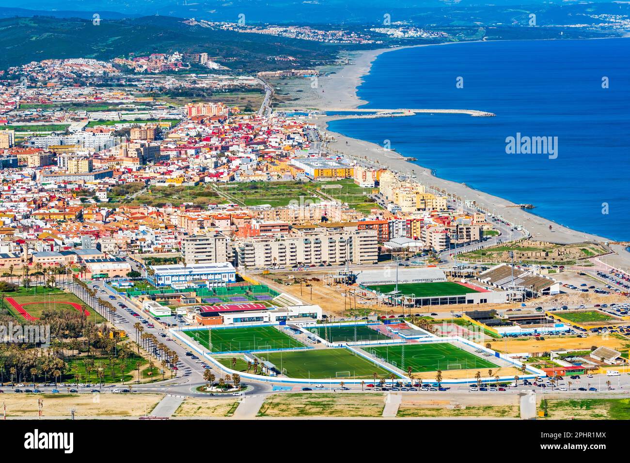 View of Spanish town La Linea de Conception from the Upper Rock in ...