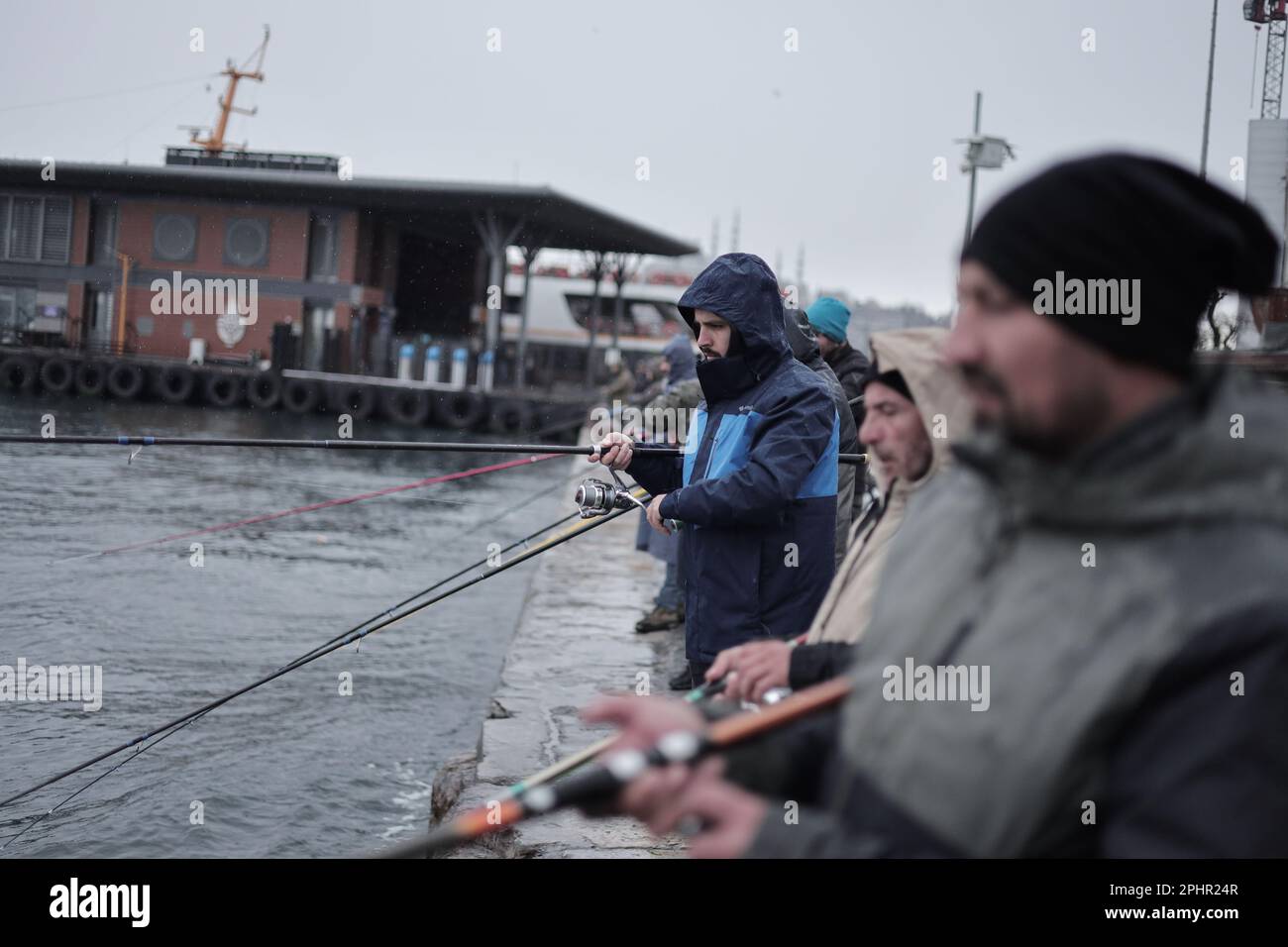 Istanbul, Istanbul, Turkey. 29th Mar, 2023. fishermen wearing their ...