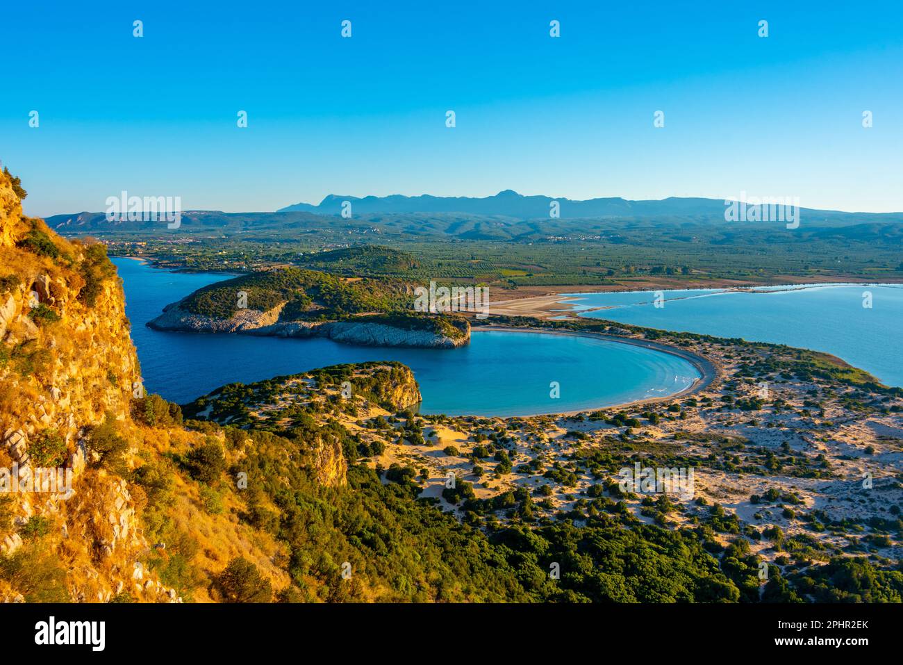 Panorama view of Voidokilia Beach in Greece Stock Photo - Alamy