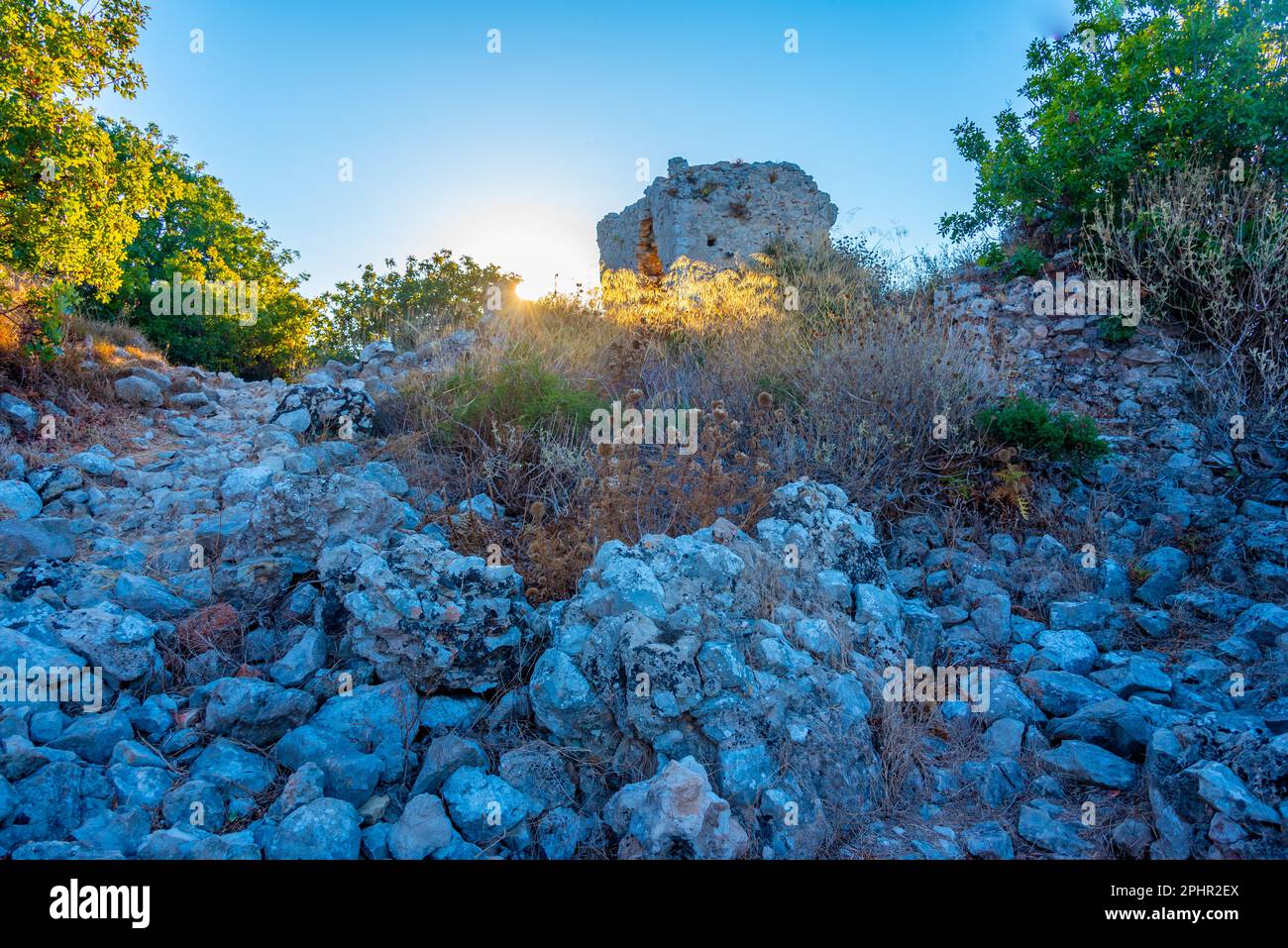 Ruins of old Navarino fortress at Peloponnese island in Greece Stock ...