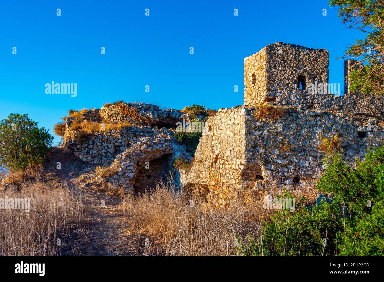 Ruins of old Navarino fortress at Peloponnese island in Greece Stock ...