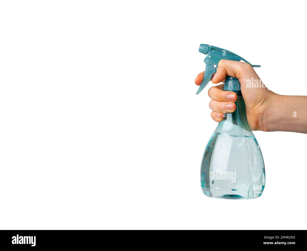 Spray Bottle in Hand Isolated, Blue Sprayer with Water, Mini Flower ...