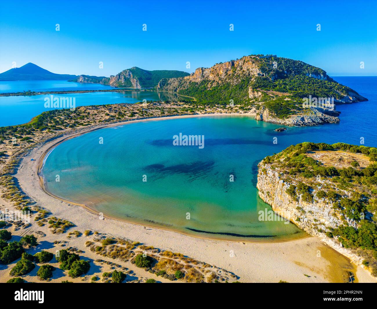 Panorama view of Voidokilia Beach in Greece Stock Photo - Alamy