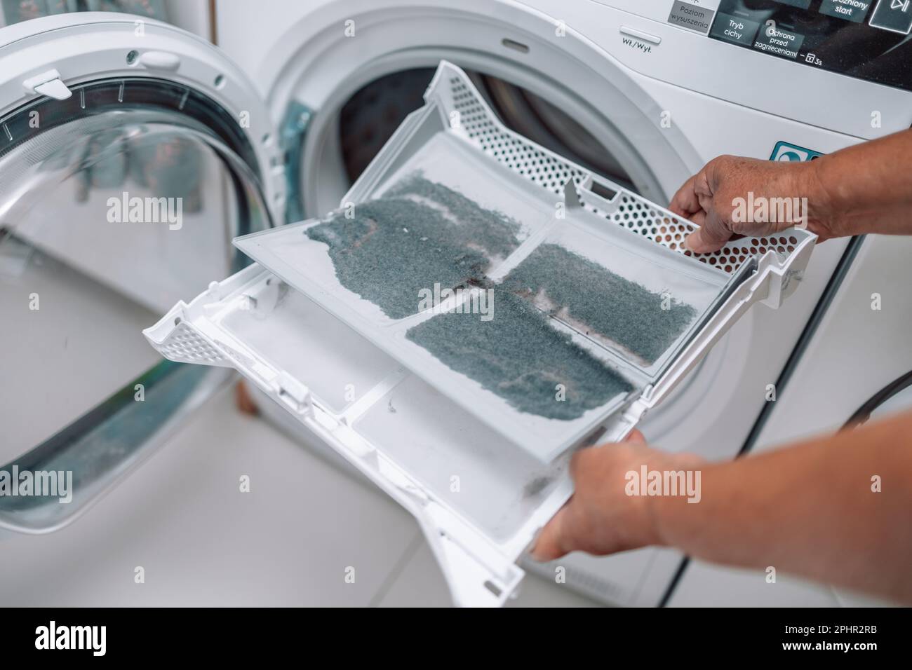 Dust and dirt trapped by the clothes dryer filter Stock Photo - Alamy