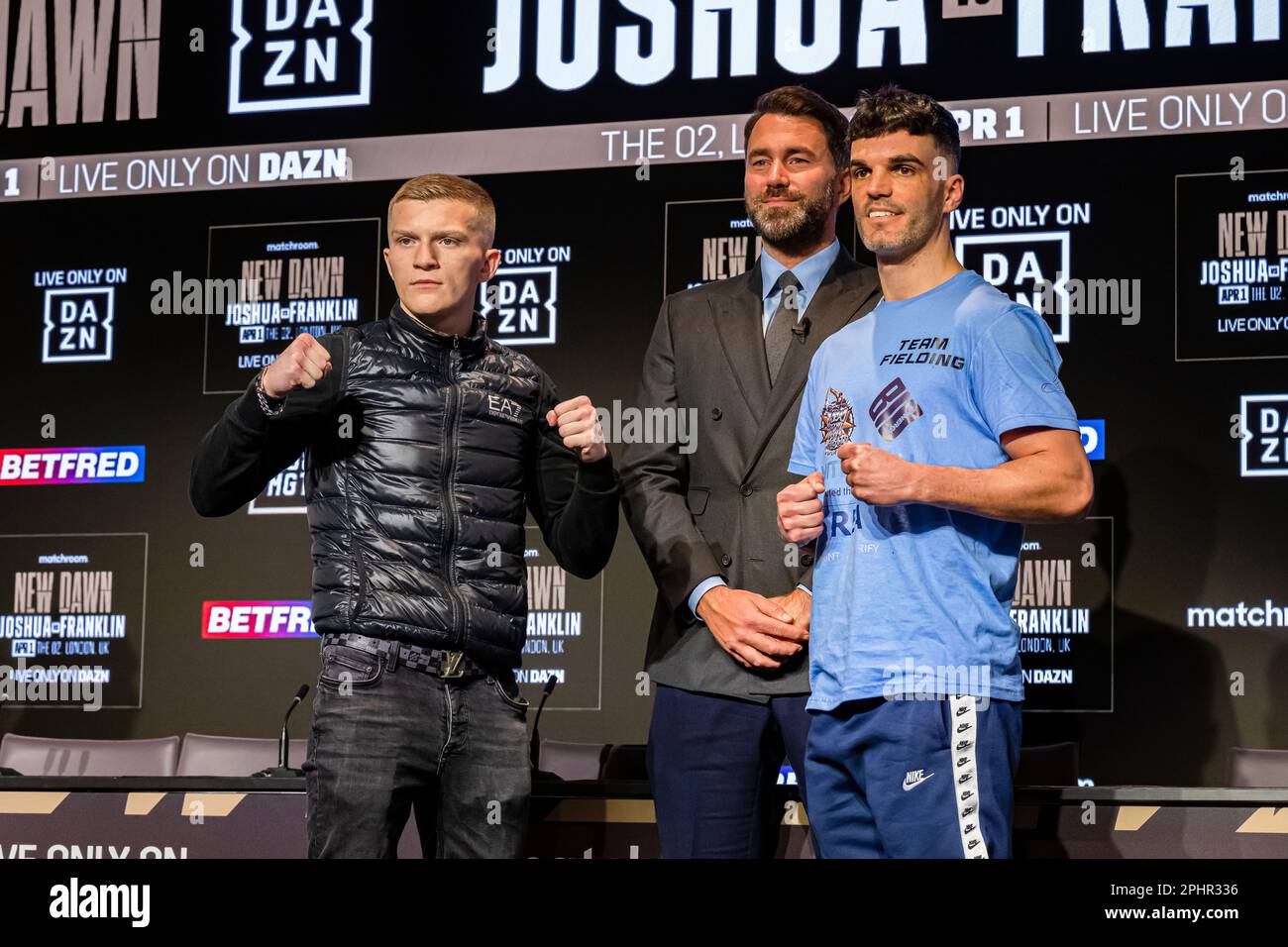 LONDON, UNITED KINGDOM. 29th Mar, 2023. Eddie Hearn (centre), Campbell ...