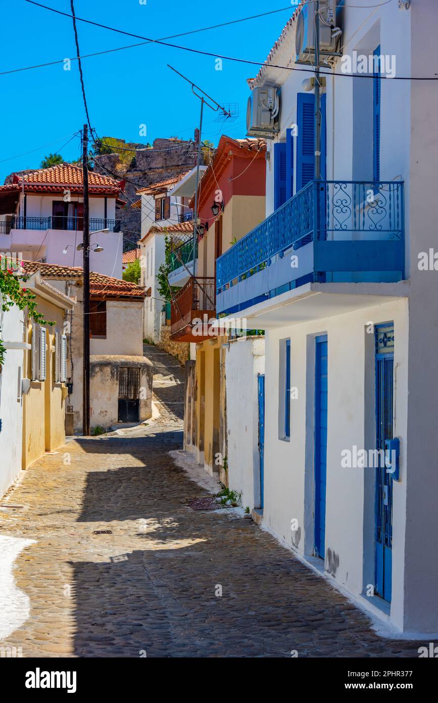 Colorful street of Greek town Koroni Stock Photo - Alamy