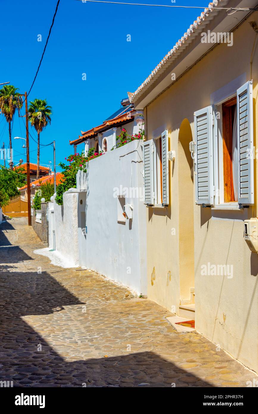 Colorful street of Greek town Koroni Stock Photo - Alamy
