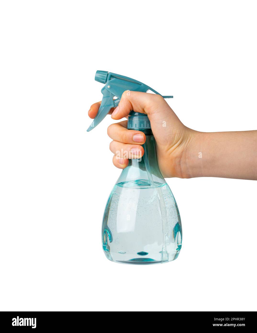 Spray Bottle in Hand Isolated, Blue Sprayer with Water, Mini Flower ...