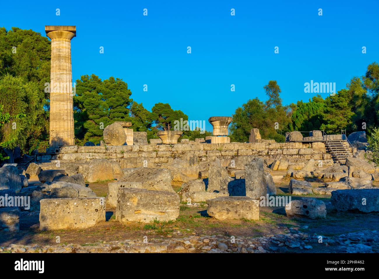 Sunset view of Temple of Zeus at Archaeological Site of Olympia in Greece Stock Photo - Alamy