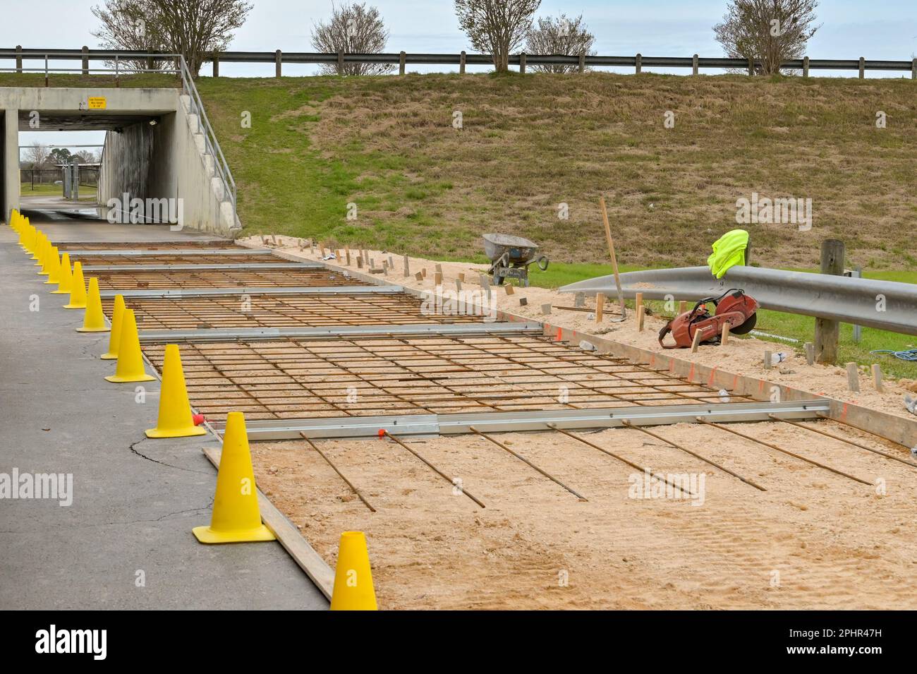 Houston, Texas, USA - February 2023: Steel reinforcing rods laid out on ...