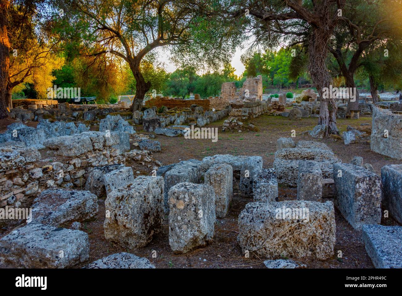 Sunset view of Temple of Zeus at Archaeological Site of Olympia in Greece Stock Photo - Alamy