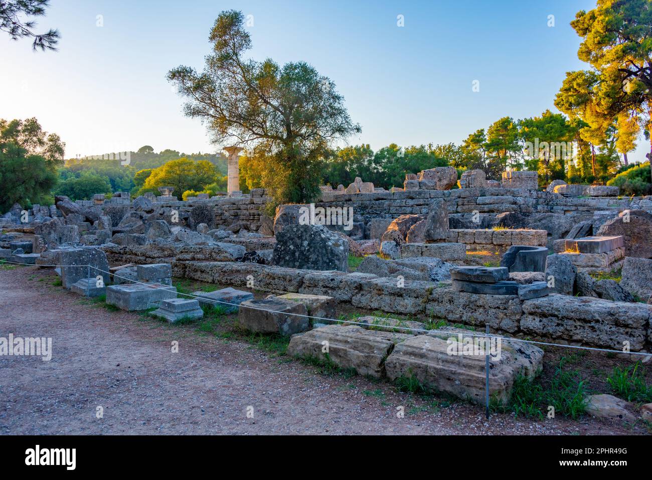 Sunset view of Temple of Zeus at Archaeological Site of Olympia in Greece Stock Photo - Alamy