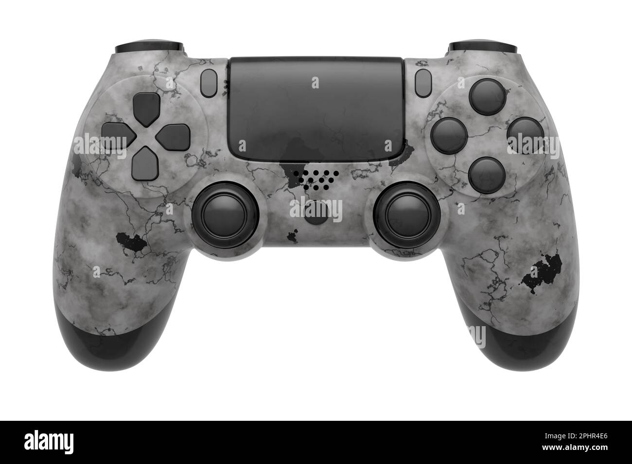 Realistic video game joystick with black marble texture on white ...