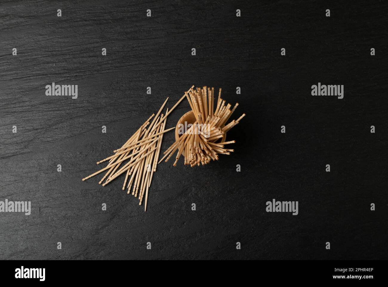 Wooden Toothpicks on Black Background with Copy Space, Flat Lay Tooth ...