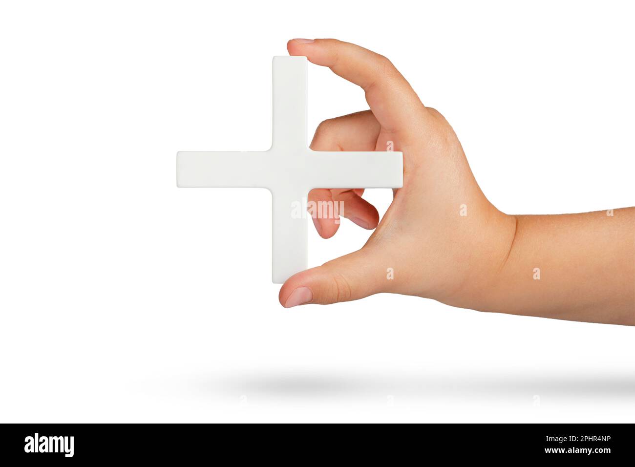 White plus symbol in hand. The concept of social security, and health ...