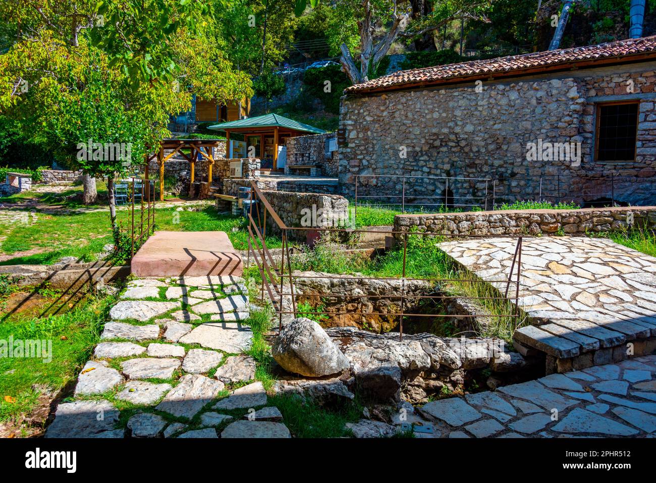 Open air Hydrokinesis (water power) Museum at Greek village Dimitsana ...