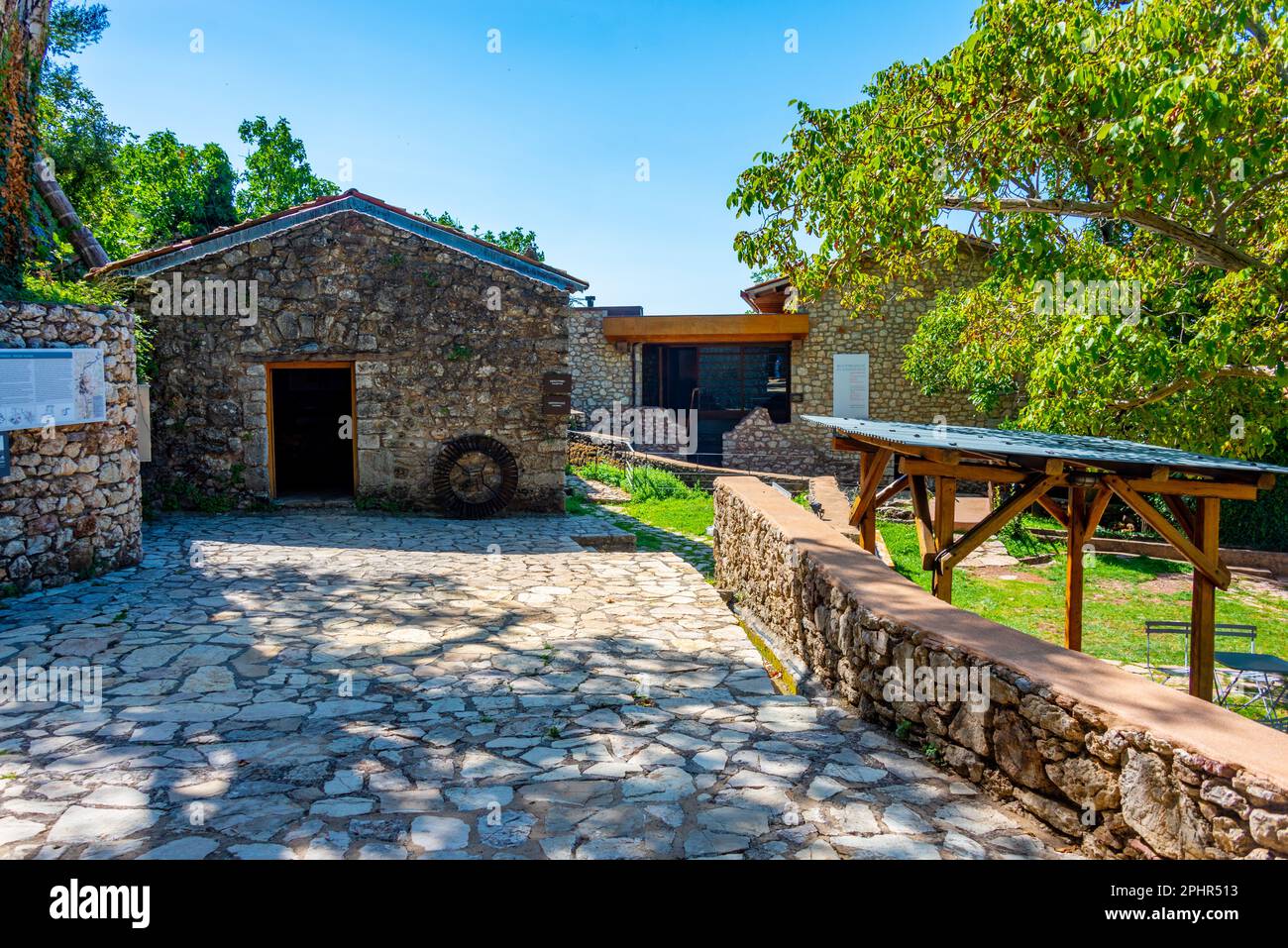 Open air Hydrokinesis (water power) Museum at Greek village Dimitsana ...