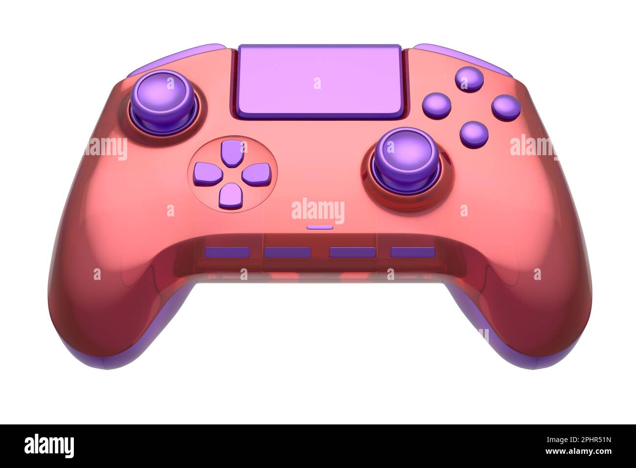 Realistic video game joystick with violet chrome texture isolated on ...