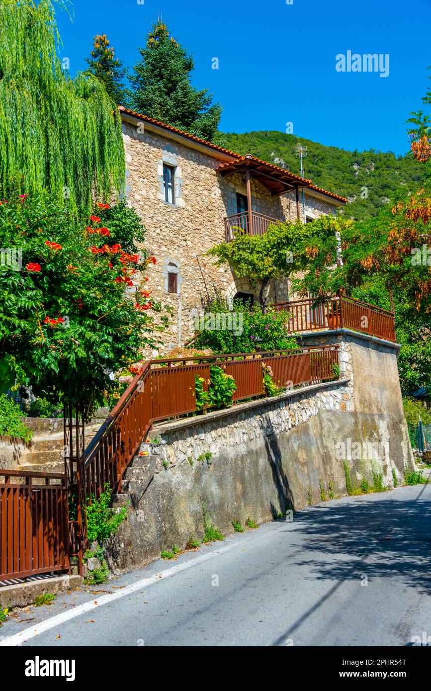 Narrow street in Greek village Stemnitsa Stock Photo - Alamy