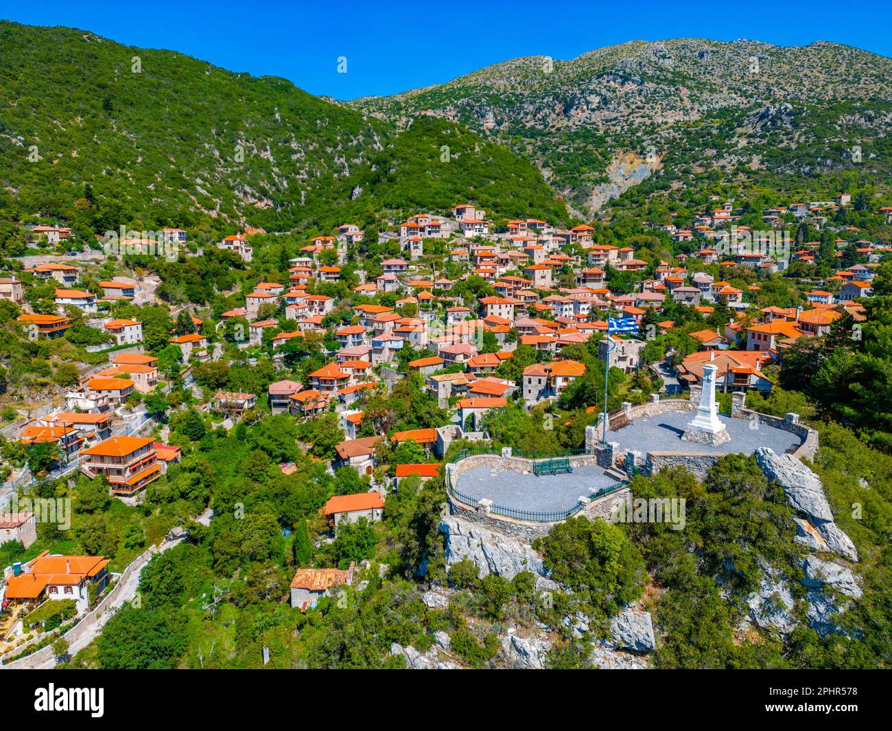 Aerial view of Stemnitsa village and castro fortress at Greece Stock ...