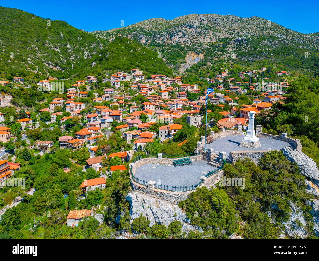 Aerial view of Stemnitsa village and castro fortress at Greece Stock ...