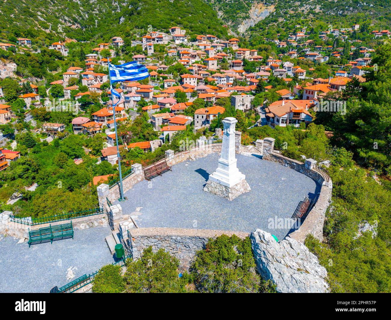 Aerial view of Stemnitsa village and castro fortress at Greece Stock ...